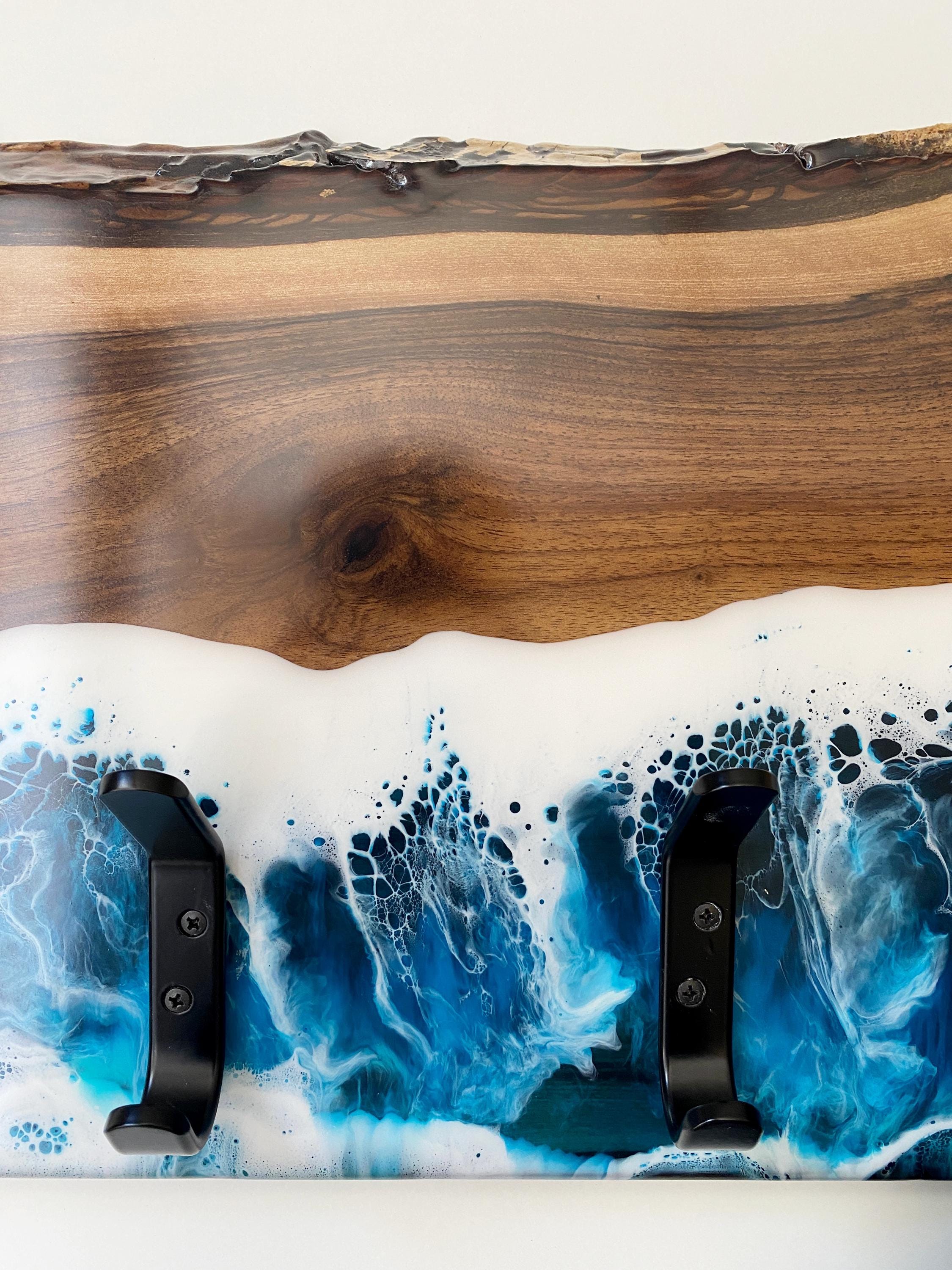 Ocean Epoxy Resin Coat Rack, Wooden Wall Mounted Hanger - Etsy