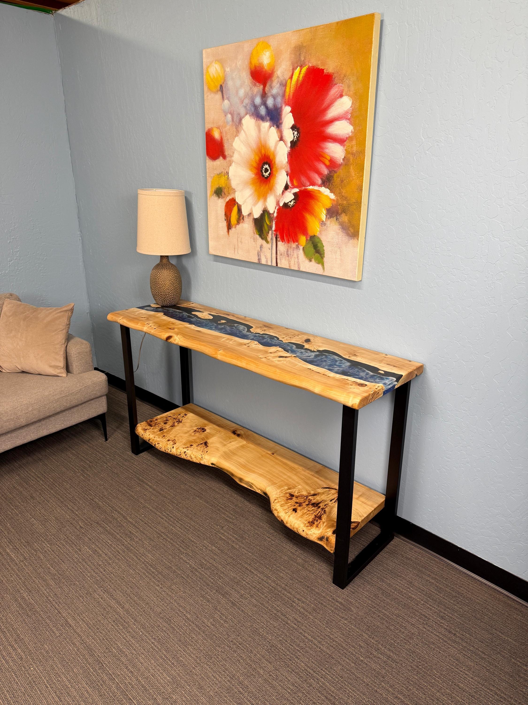 Live Edge Epoxy Resin Entryway Table With Shelf - Etsy