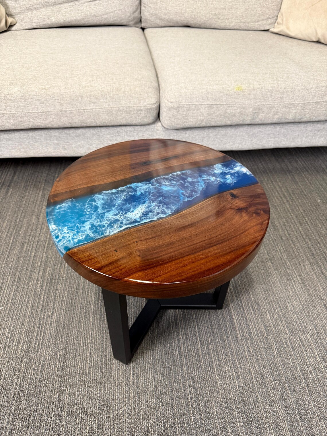 Epoxy Resin Ocean Wave Table – Handmade Round Beach Table, Coastal ...