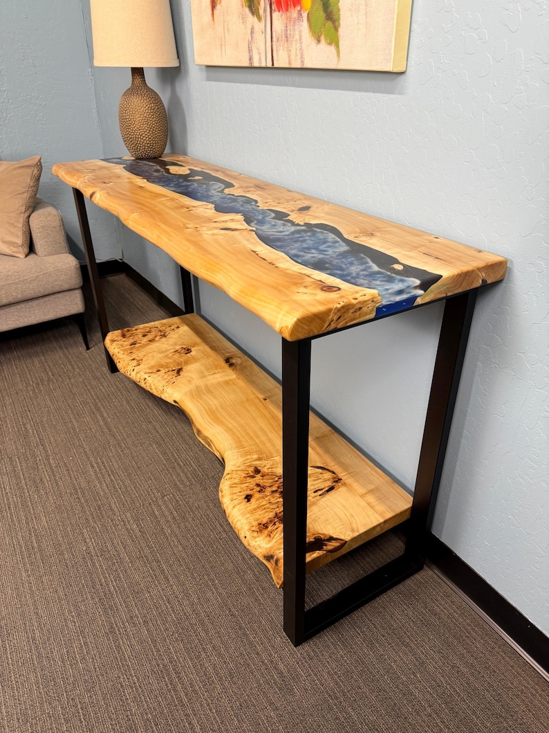 Epoxy Resin Console Table With Shelf, Entryway Table With Shelf, Epoxy ...