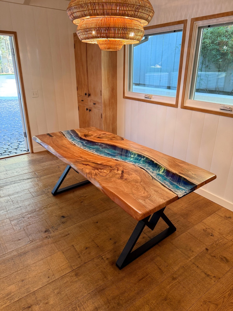 Custom Oak Wood Epoxy River Table – Modern Conference or Dining Table ...