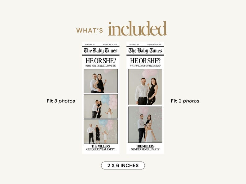 Newspaper Photobooth Template Frame Strip Gender Reveal Party Keepsake ...