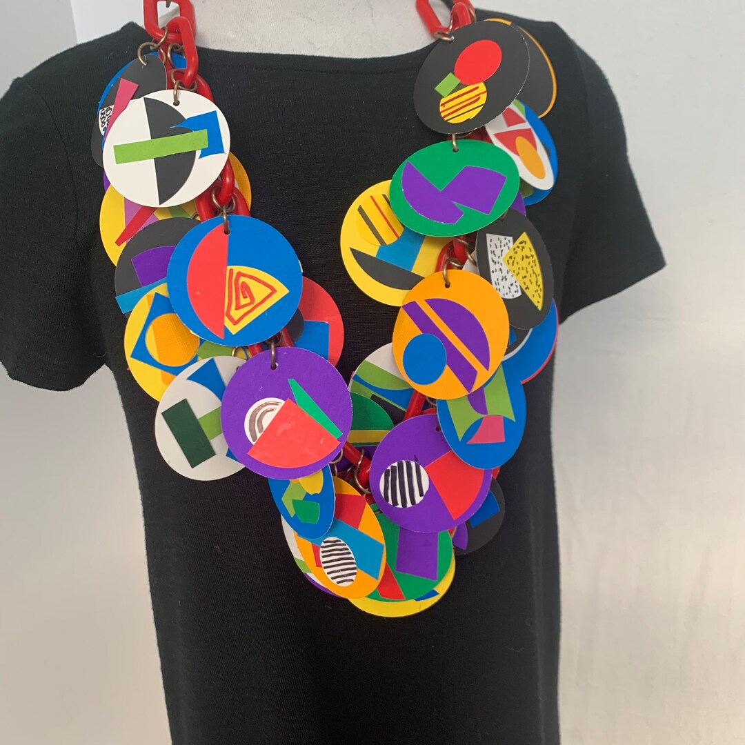Large Paper Circle Necklace | Colorful 39” Statement Piece | Artistic ...
