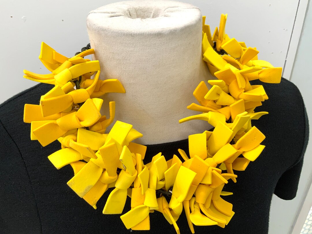 Bright Yellow Rubber-short Choker Style Necklace-full Fluffy-stand Out ...