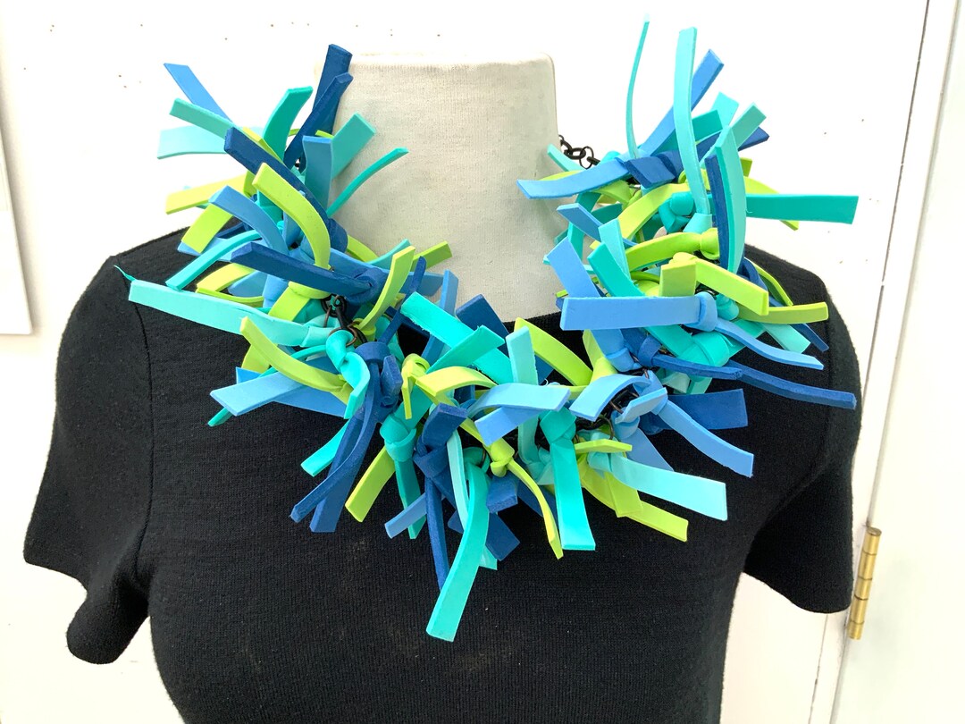 Rubber Choker Necklace Green Blue Rubber Necklace Statement Necklace ...