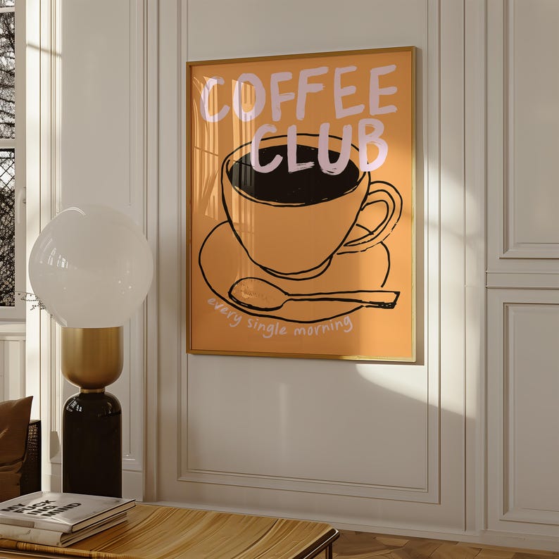 Coffee Club Digital Print Aesthetic Trendy Funky Pop Art Kitchen Poster ...