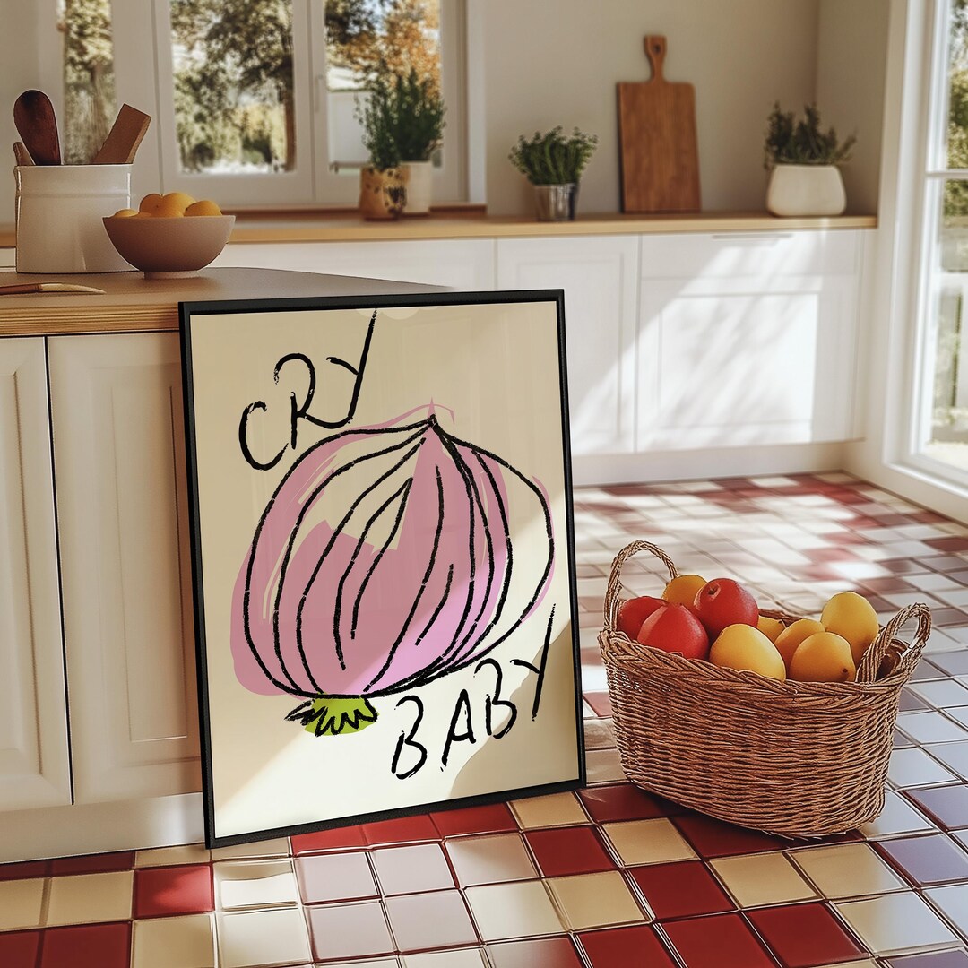 Cry Baby Onion Printable Poster | Aesthetic Kitchen Decor | Retro Food ...
