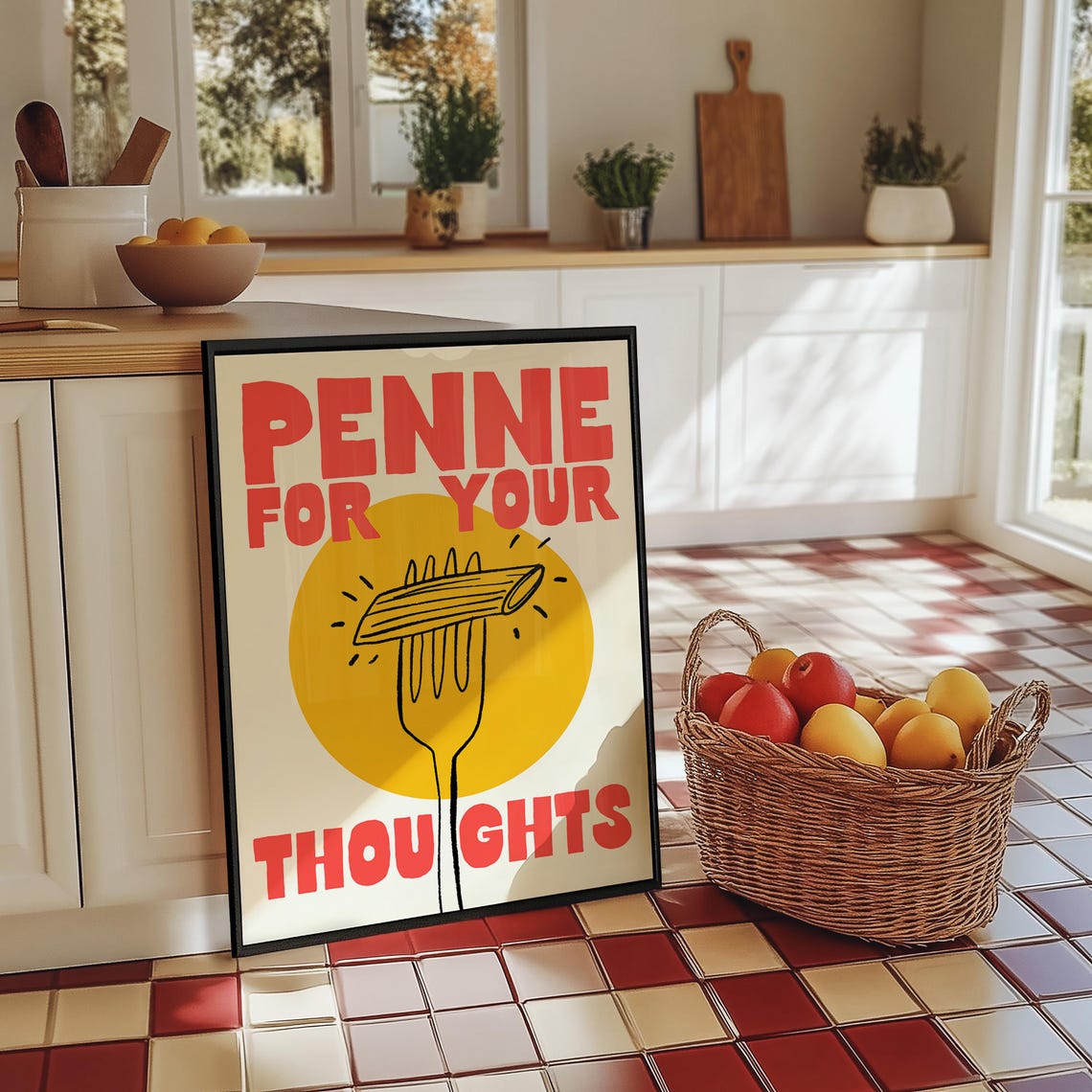 Penne Pasta Poster, Retro Italian Food Print, Spaghetti Art, Maximalist ...