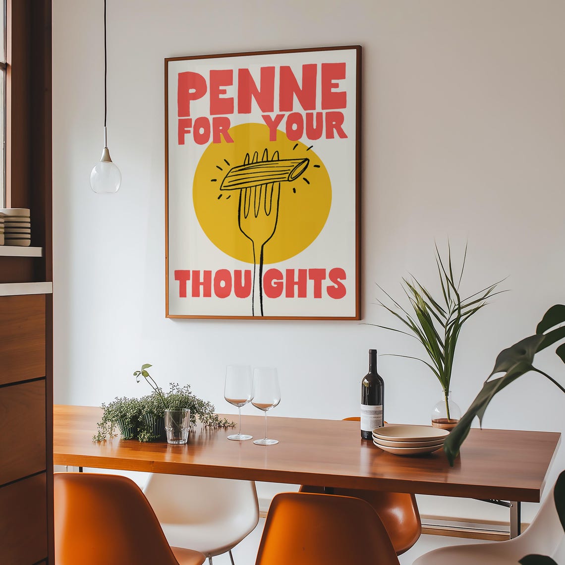 Penne Pasta Poster, Retro Italian Food Print, Spaghetti Art, Maximalist ...