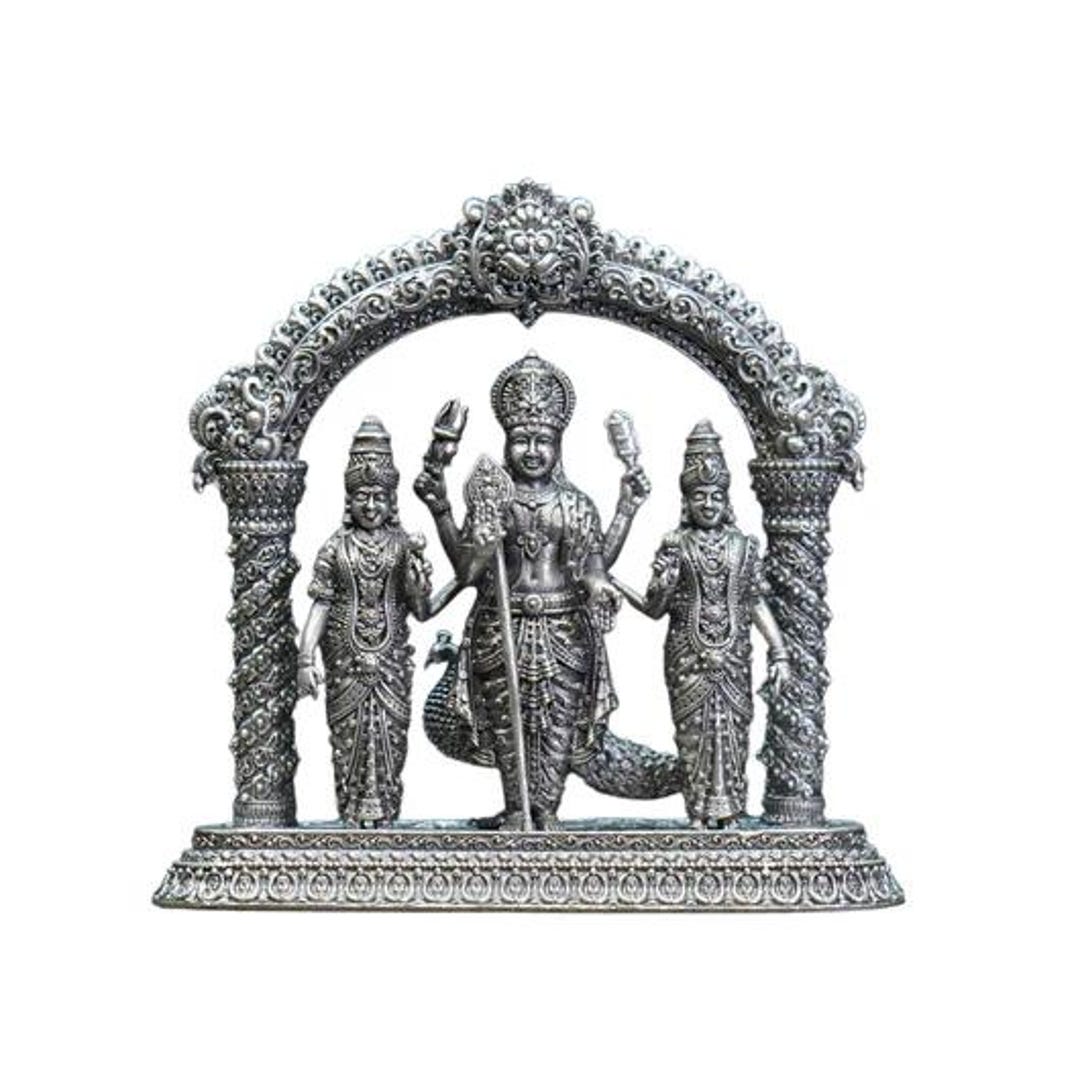 Pure Silver Antique Murugan Family 130.04G, Silver Murugan Idol, Silver ...