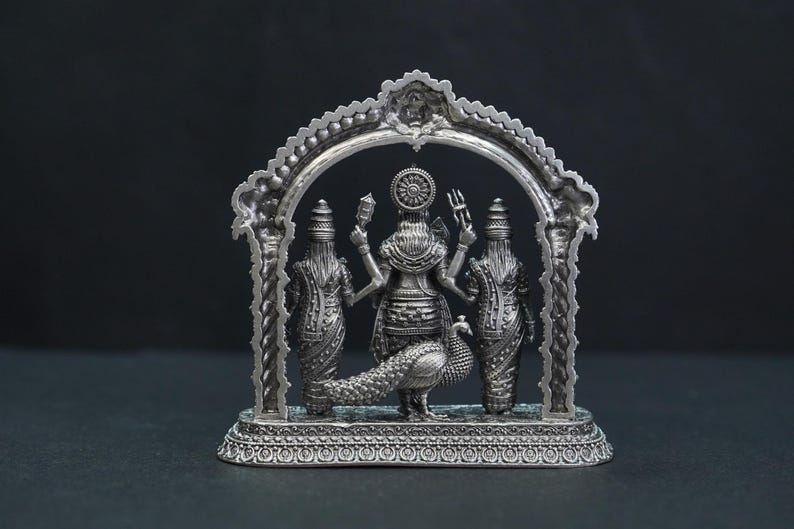 Pure Silver Antique Murugan Family 130.04G, Silver Murugan Idol, Silver ...