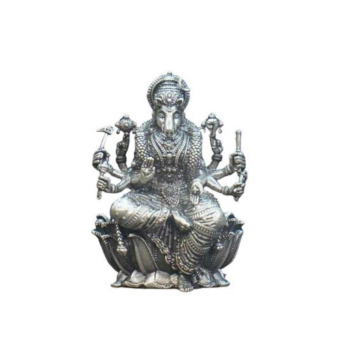 Pure Silver Antique Varihi Devi Sitting on Lotus With Mala 51.46G, Pure ...