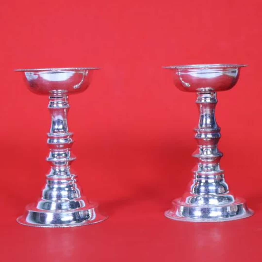 Pure Silver Pair Diya 57grams, Silver Deepam, Silver Diya Set, Pure ...