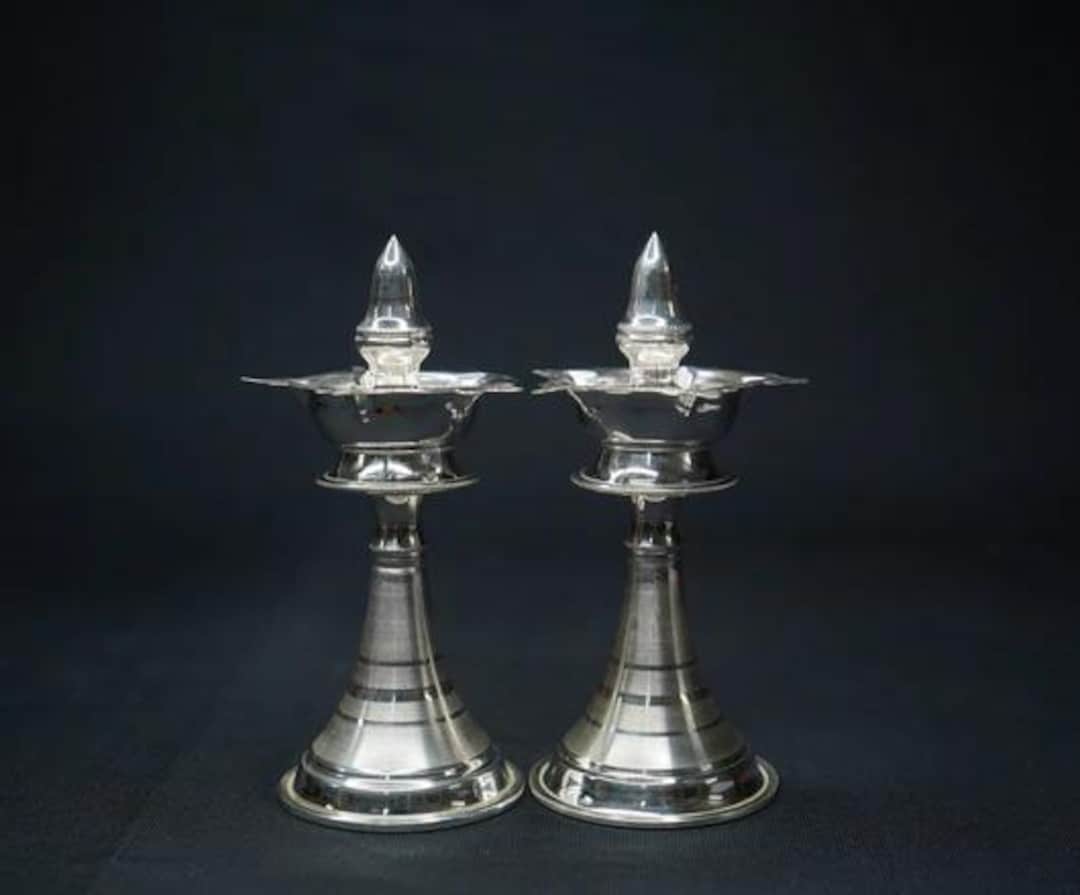 Pure Silver Pair of Deepalu 105 Grams, Silver Pair Diya, Silver Diya ...