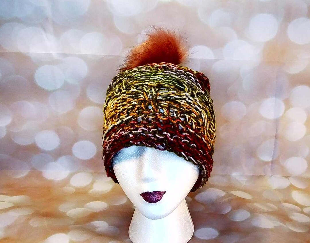 Monet - Basket Weave Style Beanie Hat With Pom-pom - Etsy