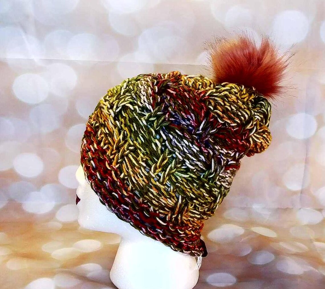 Monet - Basket Weave Style Beanie Hat With Pom-pom - Etsy
