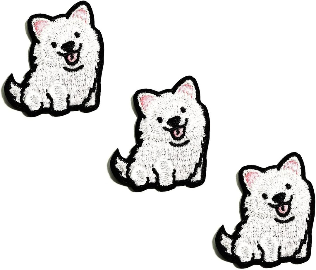 3 Pieces. Lovely Samoyed Dog Cartoon Patch Puppy Embroidered Iron on ...