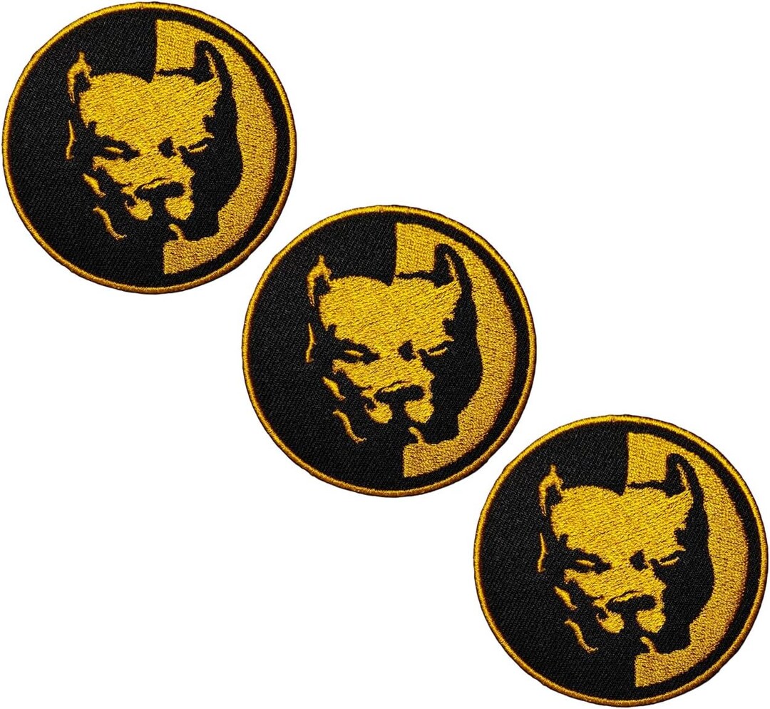3 Pieces. Gold Head Pitbull Bulldog Dog Iron on Patch Cartoon ...