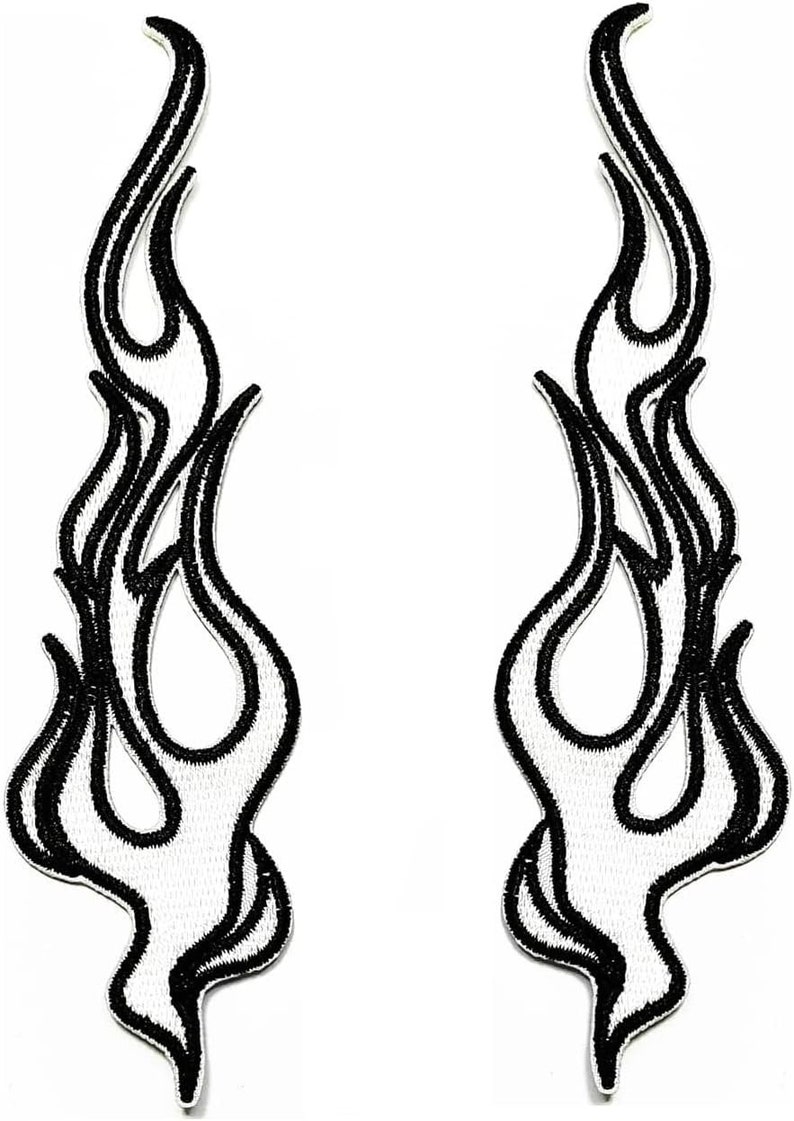 2 Pieces. White Flame Fire Patch Cartoon Kids Embroidered Iron on Sew ...