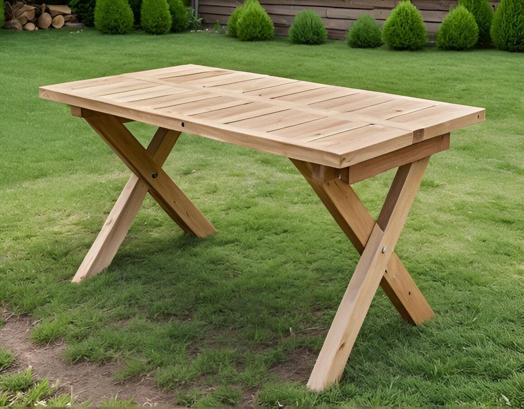 DIY Wooden Garden Folding X Base Table Build Plan, DIY Garden Table ...