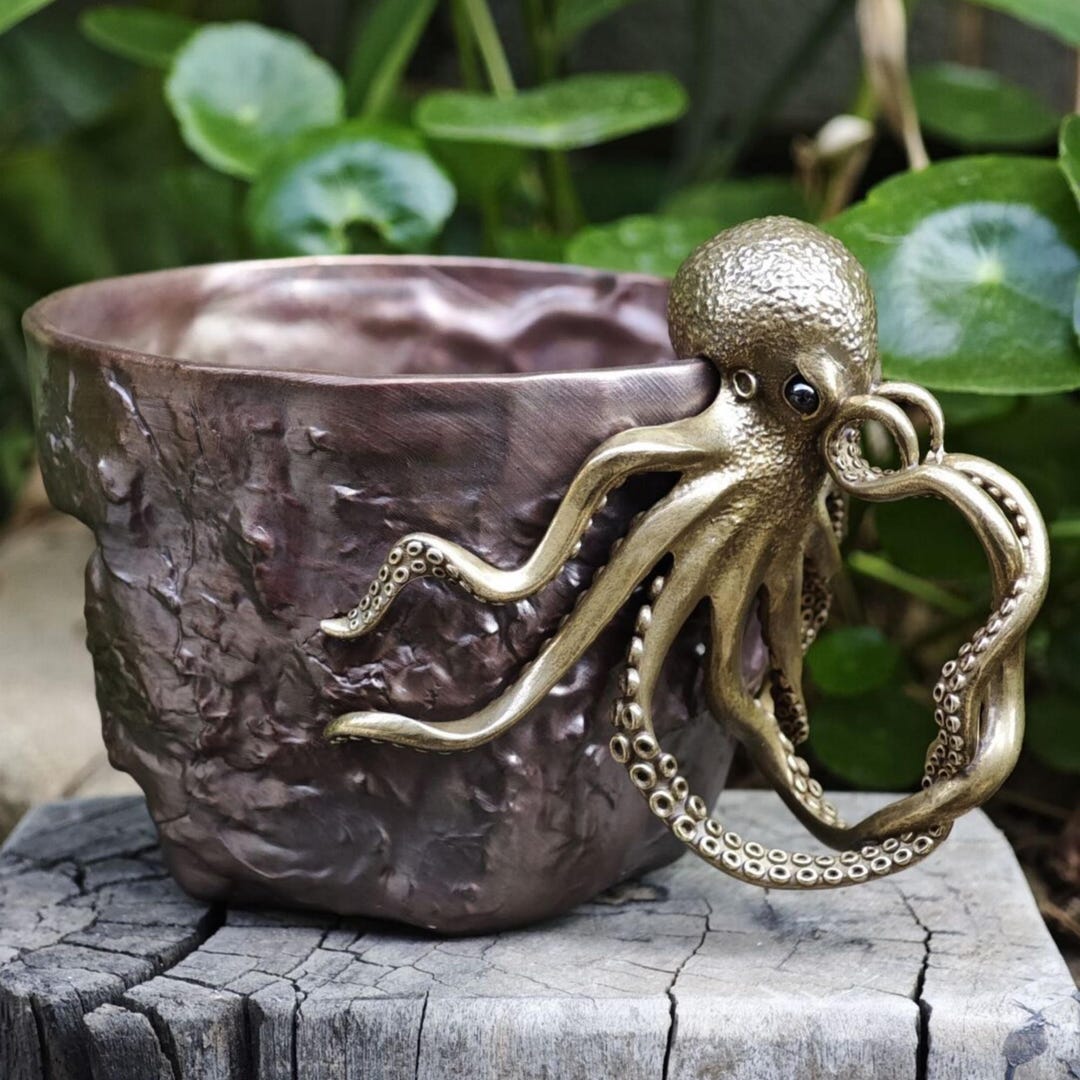 Octopus Coffee Cup, Octopus Handle Cup, Octopus Stone Texture Copper ...