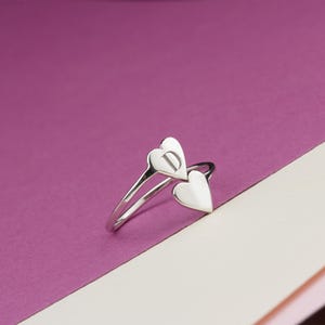 Gold Personalized Heart Initial Ring - Two Hearts Initial Ring ...