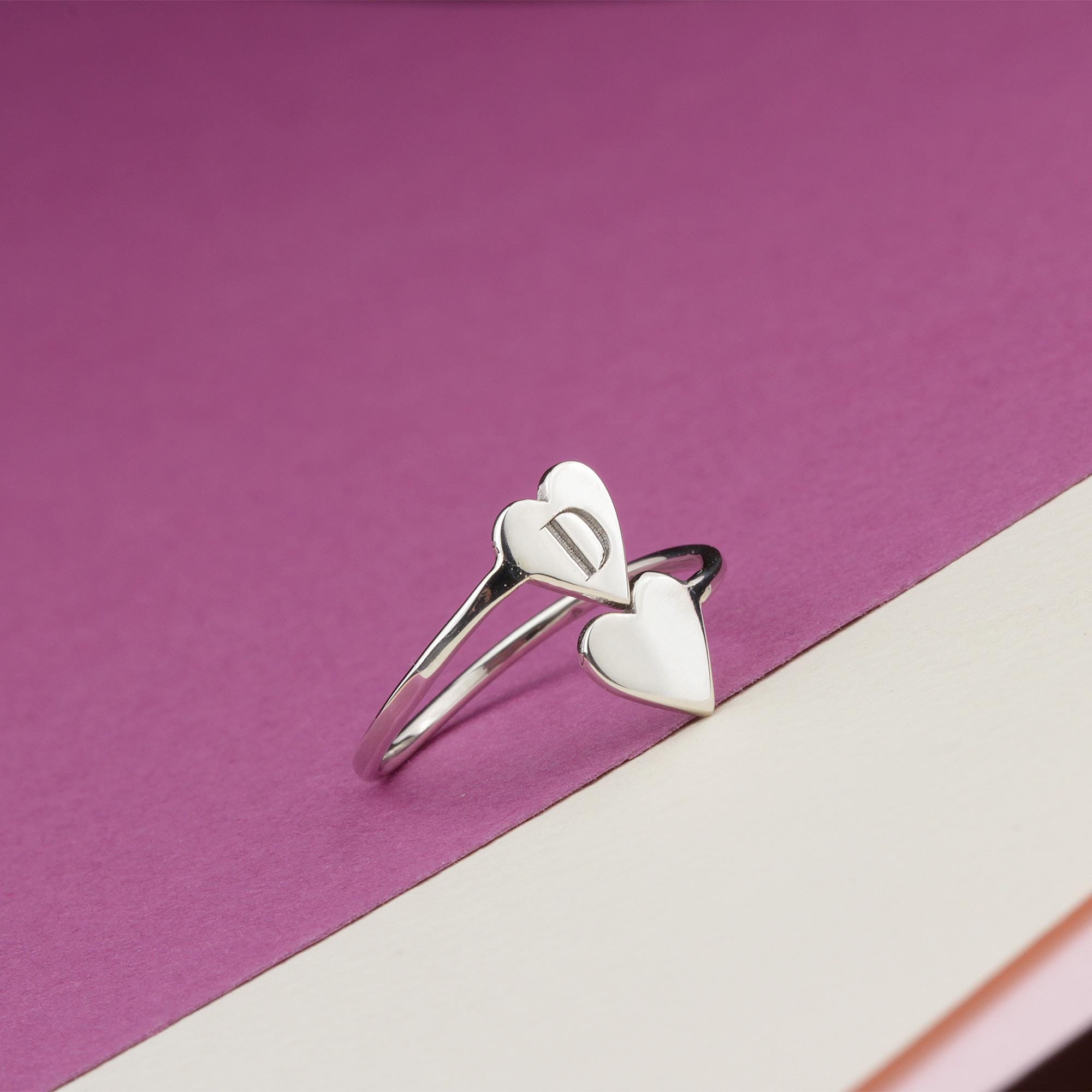 Gold Personalized Heart Initial Ring Two Hearts Initial Ring Sterling ...