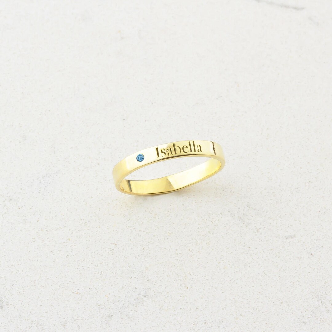 Gold Personalized Name Birth Stone Ring - Personalized Birthstone Ring ...