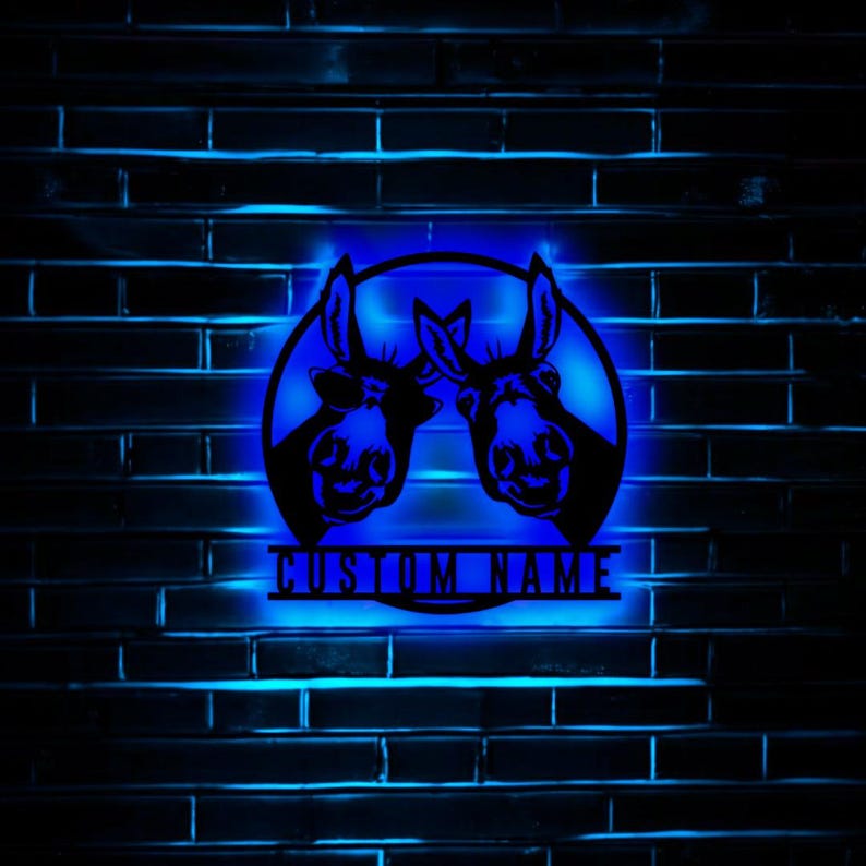 Custom Funny Two Donkey Farmhouse Wood Wall Art LED Light ...