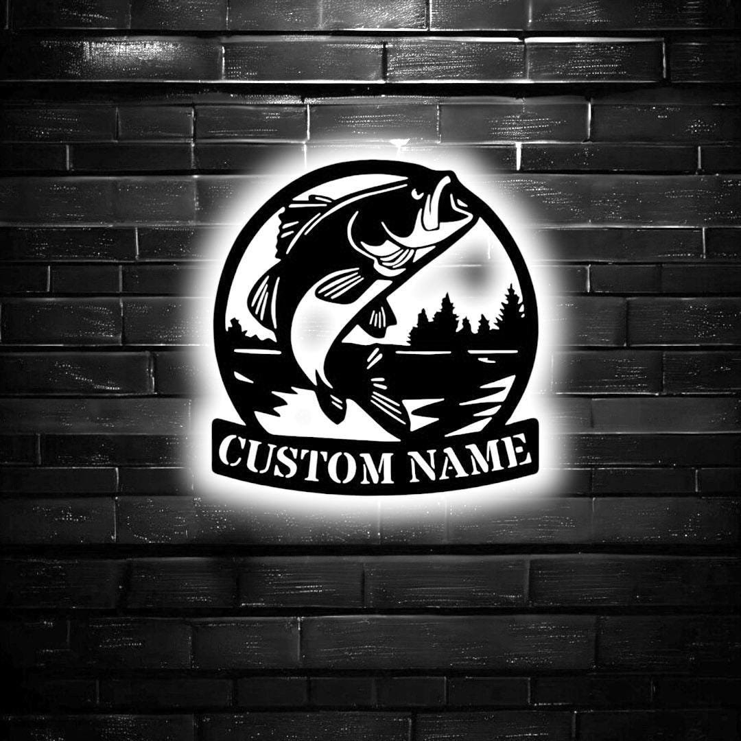 Personalized Fish Name Wood Monogram Sign, Outdoor Bass Fishing Sign ...