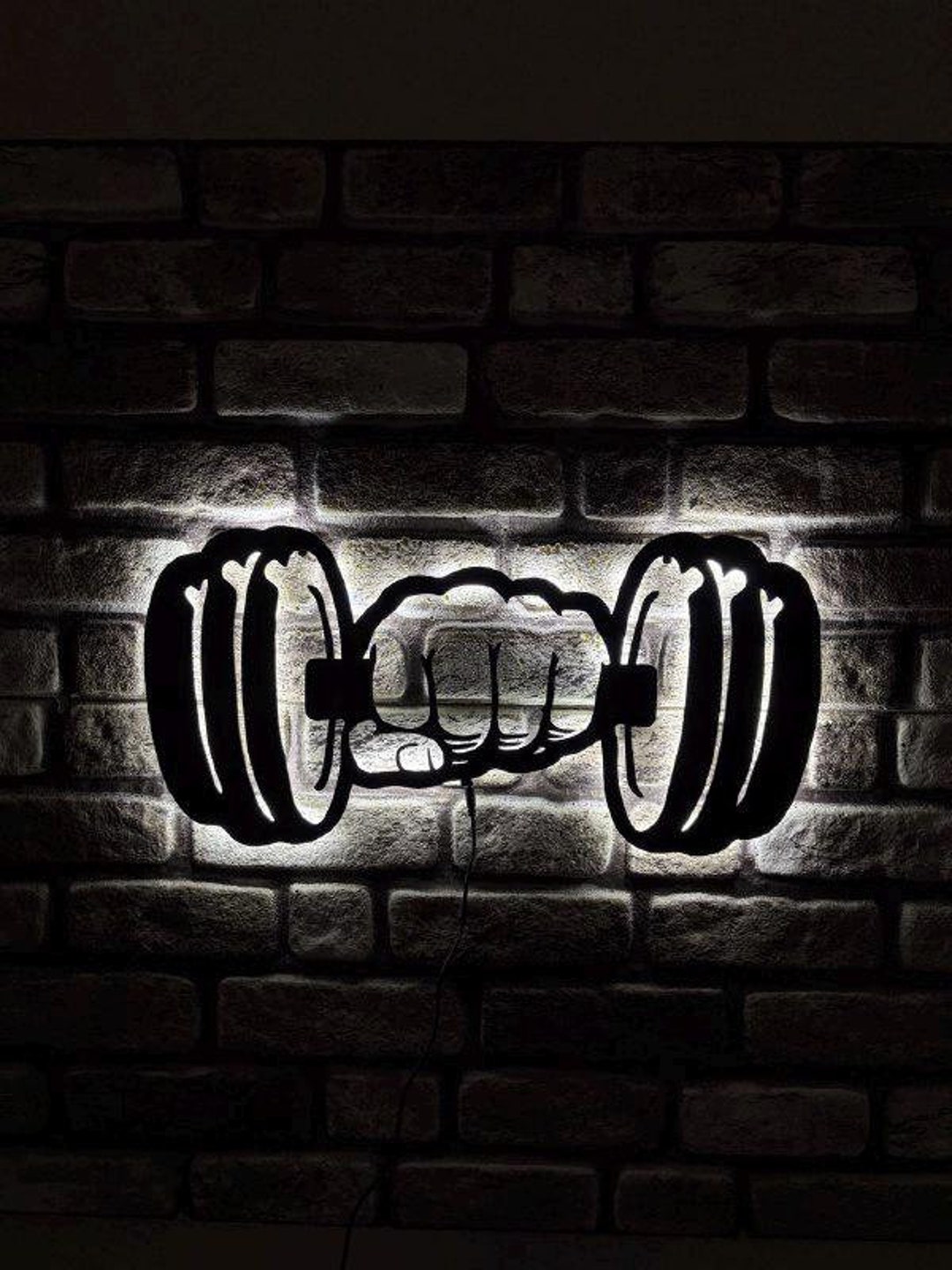 Christmas Gift GYM Decor , Dumbbell Wall Decor , Dumbbell Led Sign ...