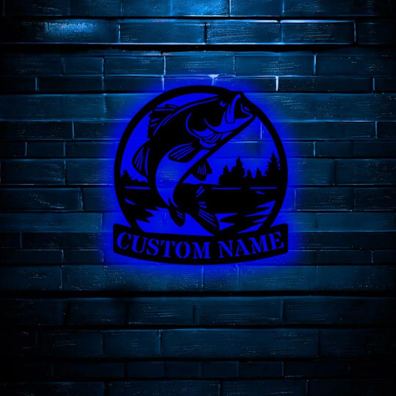 Personalized Fish Name Wood Monogram Sign, Outdoor Bass Fishing Sign ...