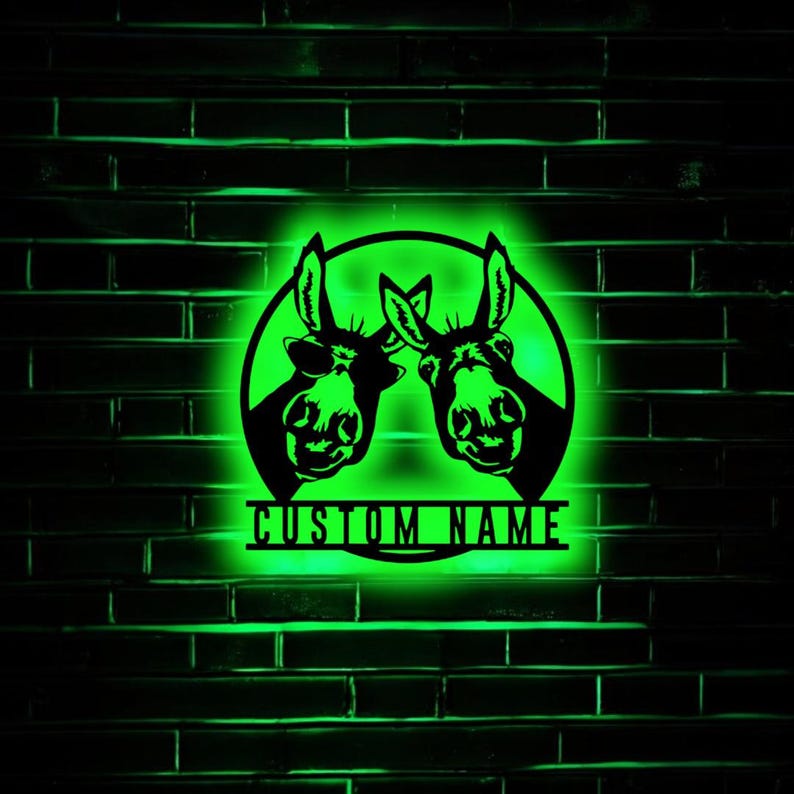 Custom Funny Two Donkey Farmhouse Wood Wall Art LED Light ...
