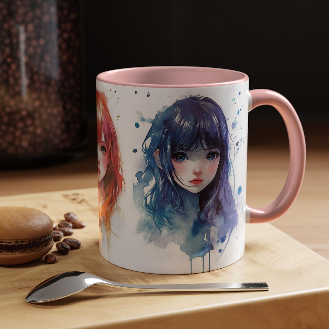 Anime Girls Coffee Mug, Kawaii Japanese Cartoon Characters Tea Cup ...