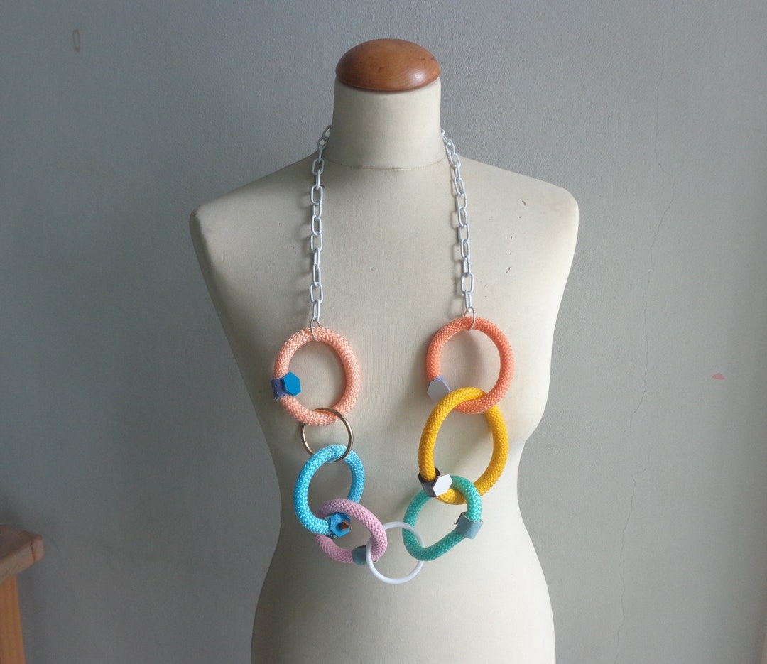 Colorful Long Necklace, Long Statement Necklace, Textile Statement ...