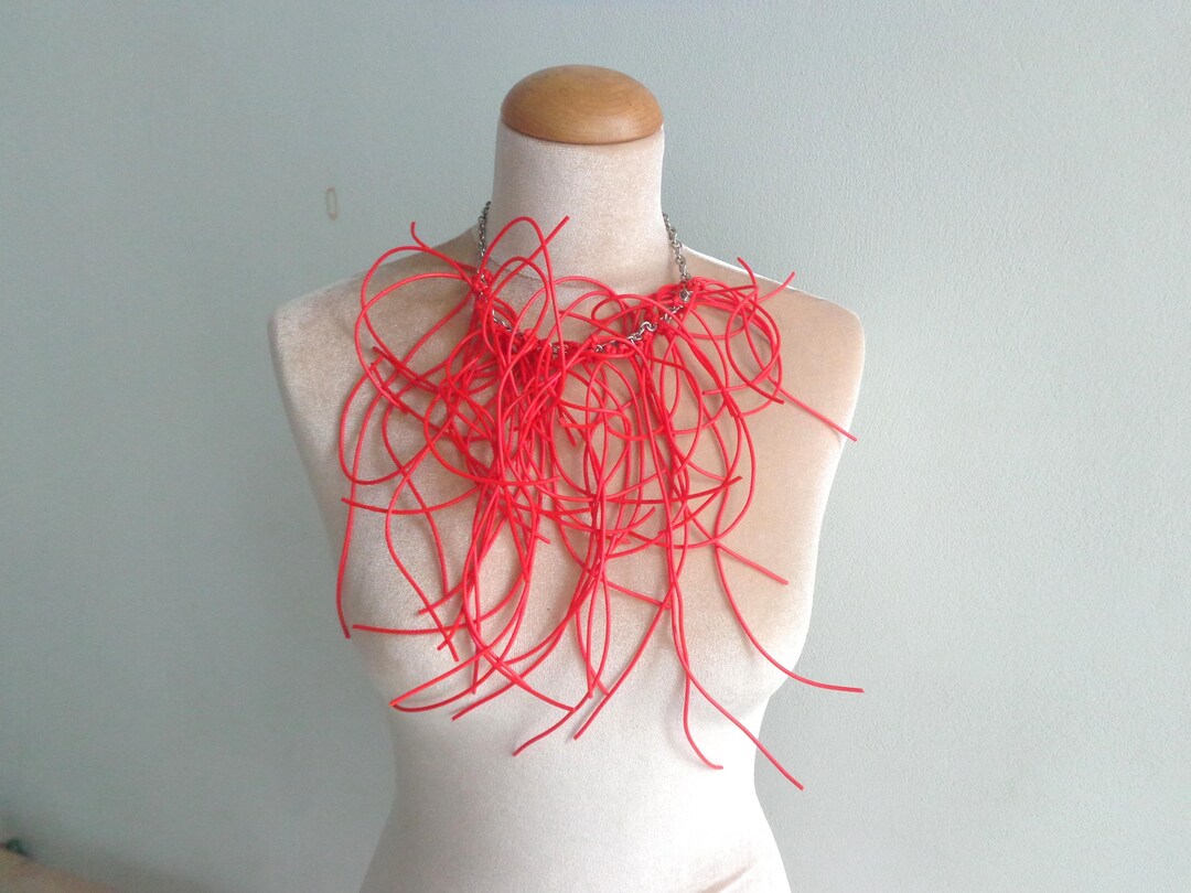 Red Long Necklace, Red Chunky Necklace, Red Statement Necklace ...