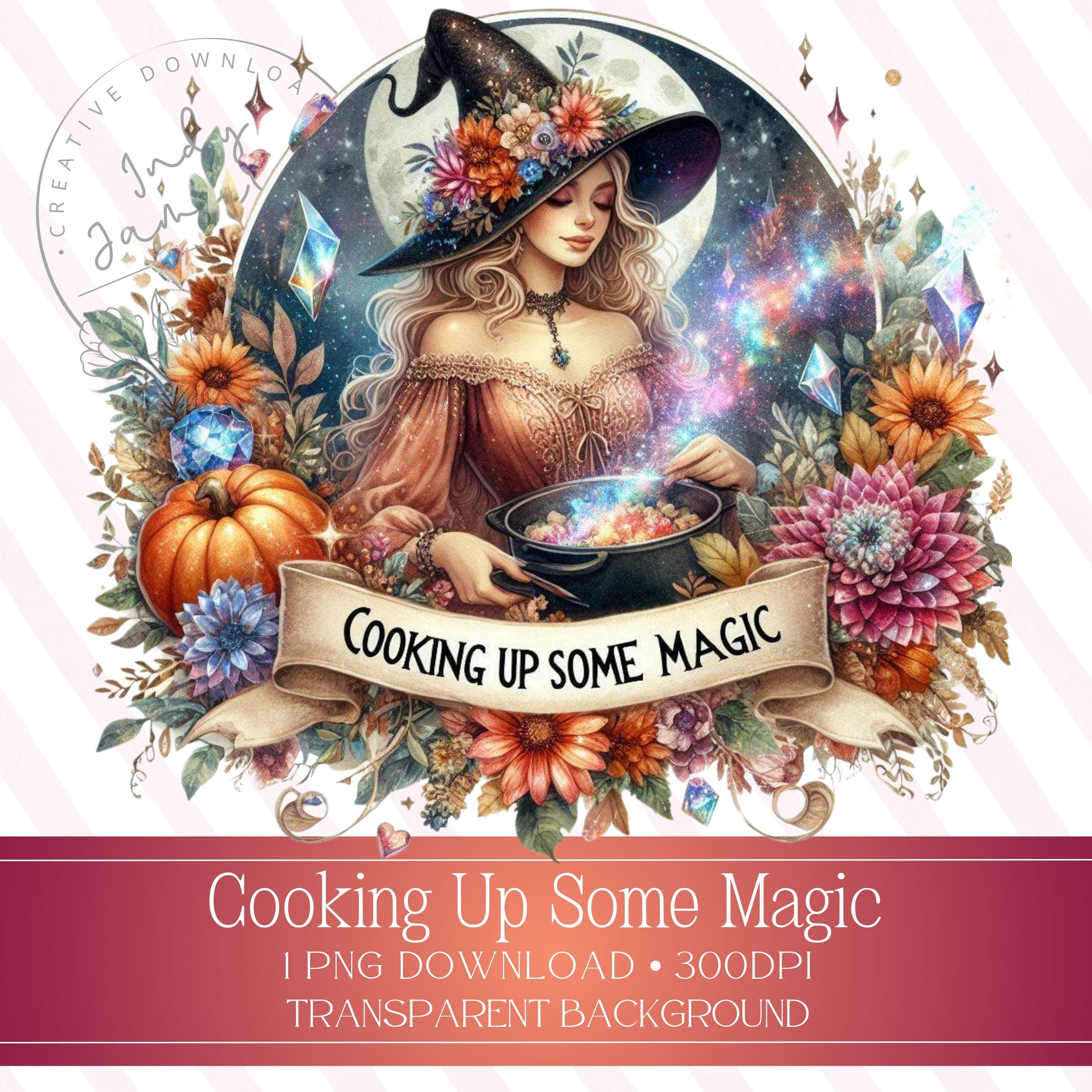 Witchy Watercolor Fall Vibes Cooking up Some Magic Enchanted Colorful ...