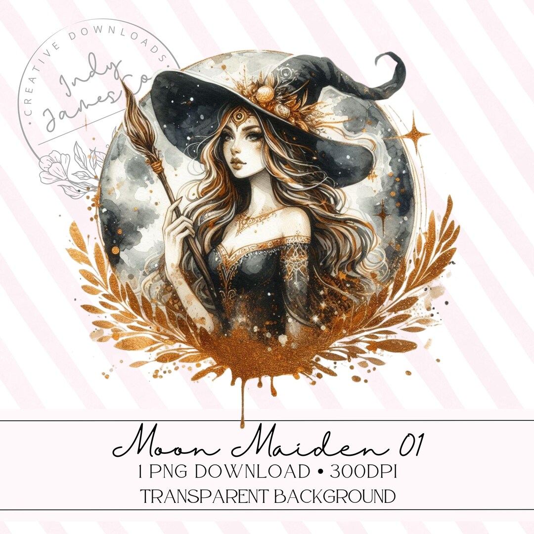 Moon Maiden High Quality Watercolor PNG Digital Download Halloween Fall ...