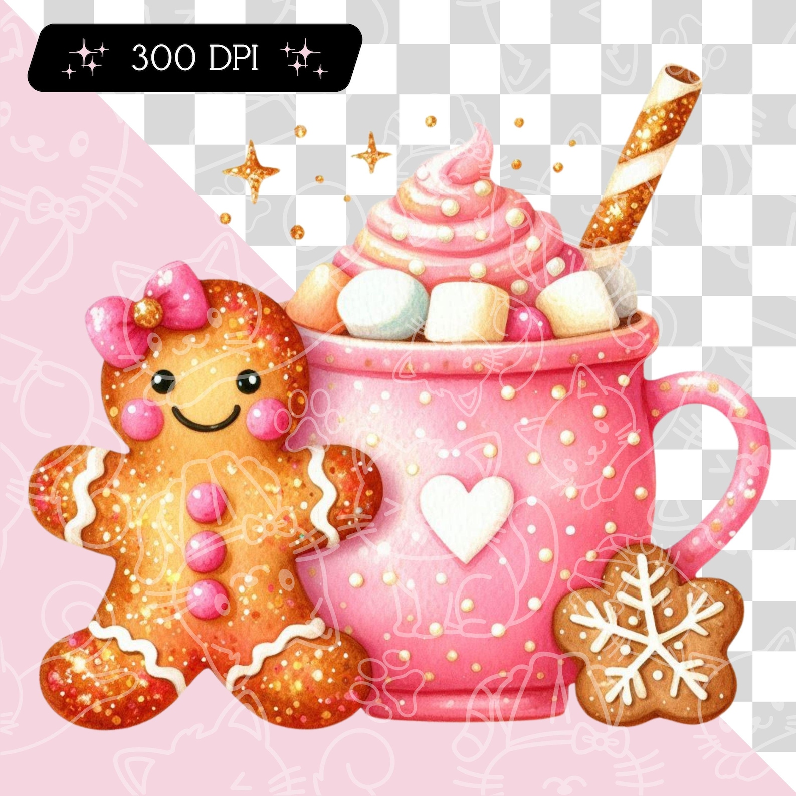 Pink Gingerbread With Hot Cocoa and Marshmallows High Quality PNG ...