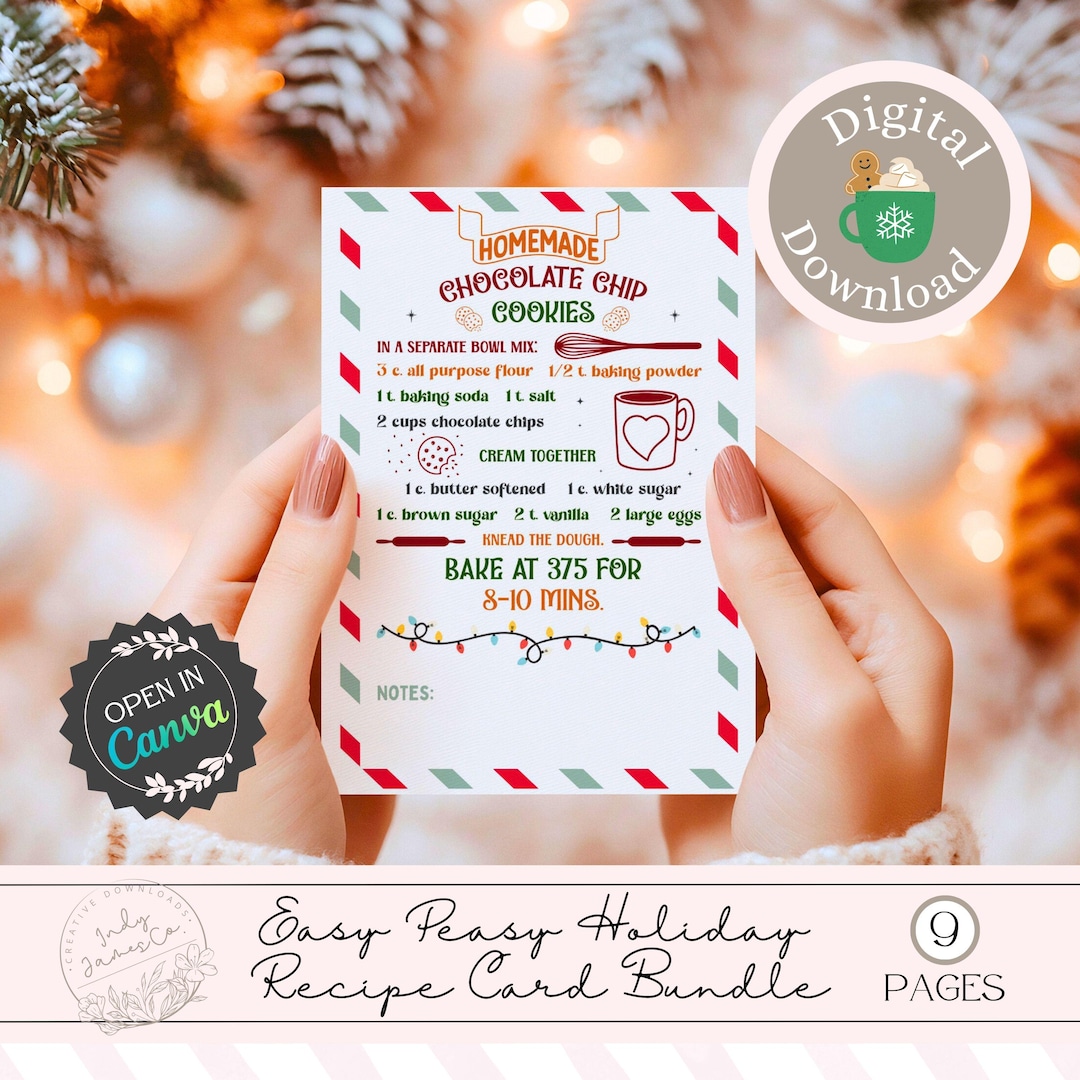 Easy Peasy Holiday Recipe Card Bundle 5x7 Canva Digital Download ...