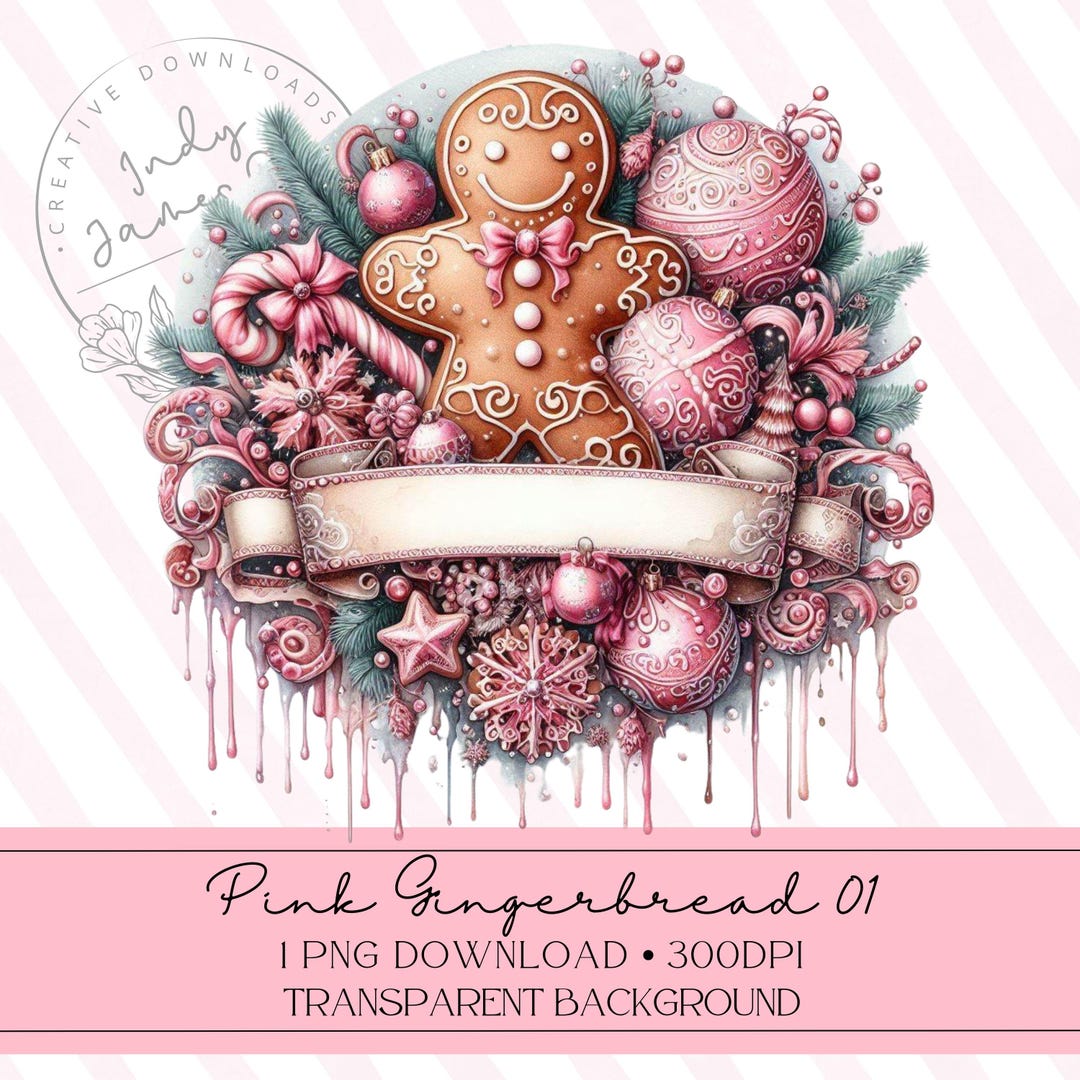 Pink Gingerbread Ornate Holiday Banner High Quality PNG Digital ...