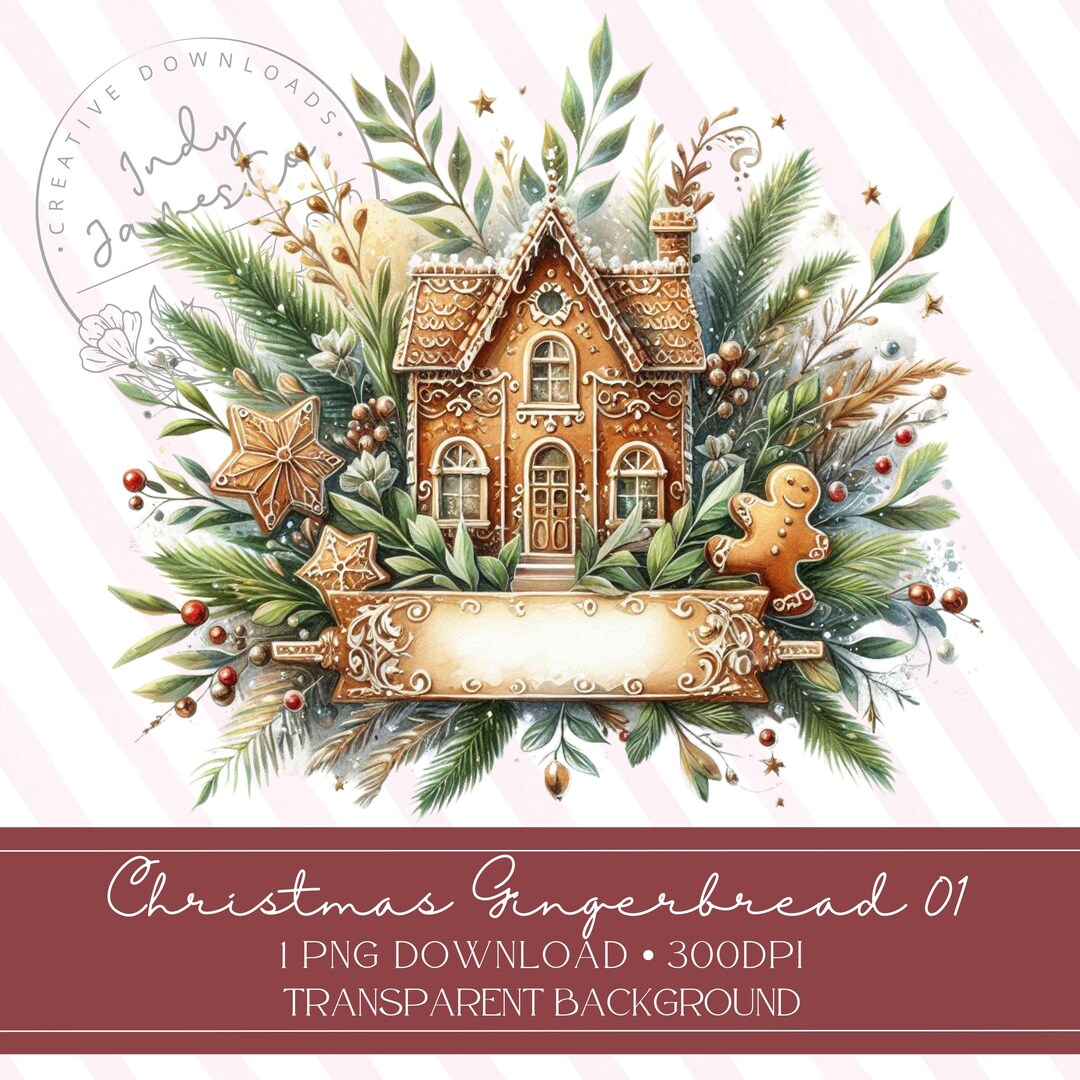 Festive Christmas Gingerbread House Watercolor Customizable Blank ...