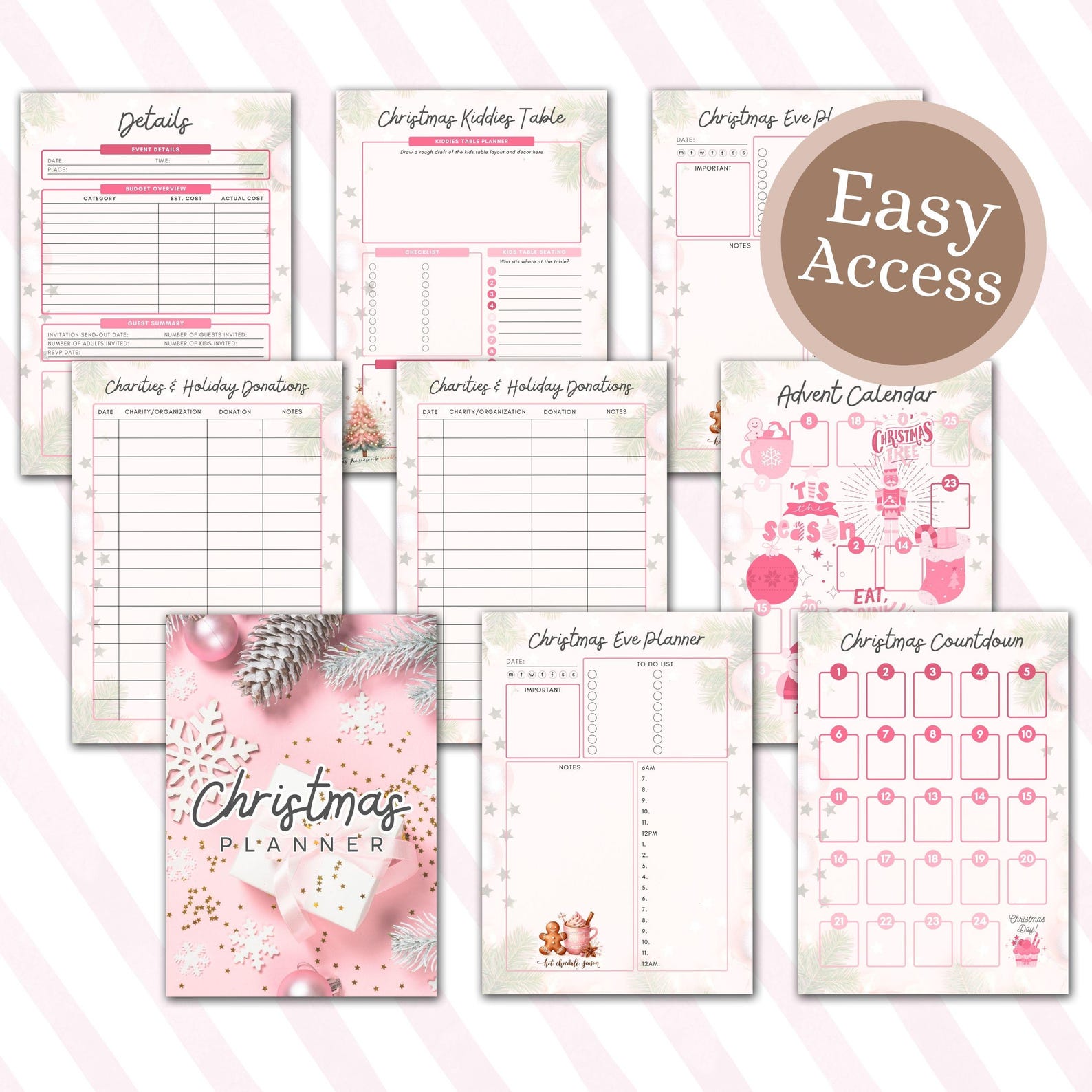 Pink Christmas Planner Canva Download Festive Pink Holiday Organizer ...