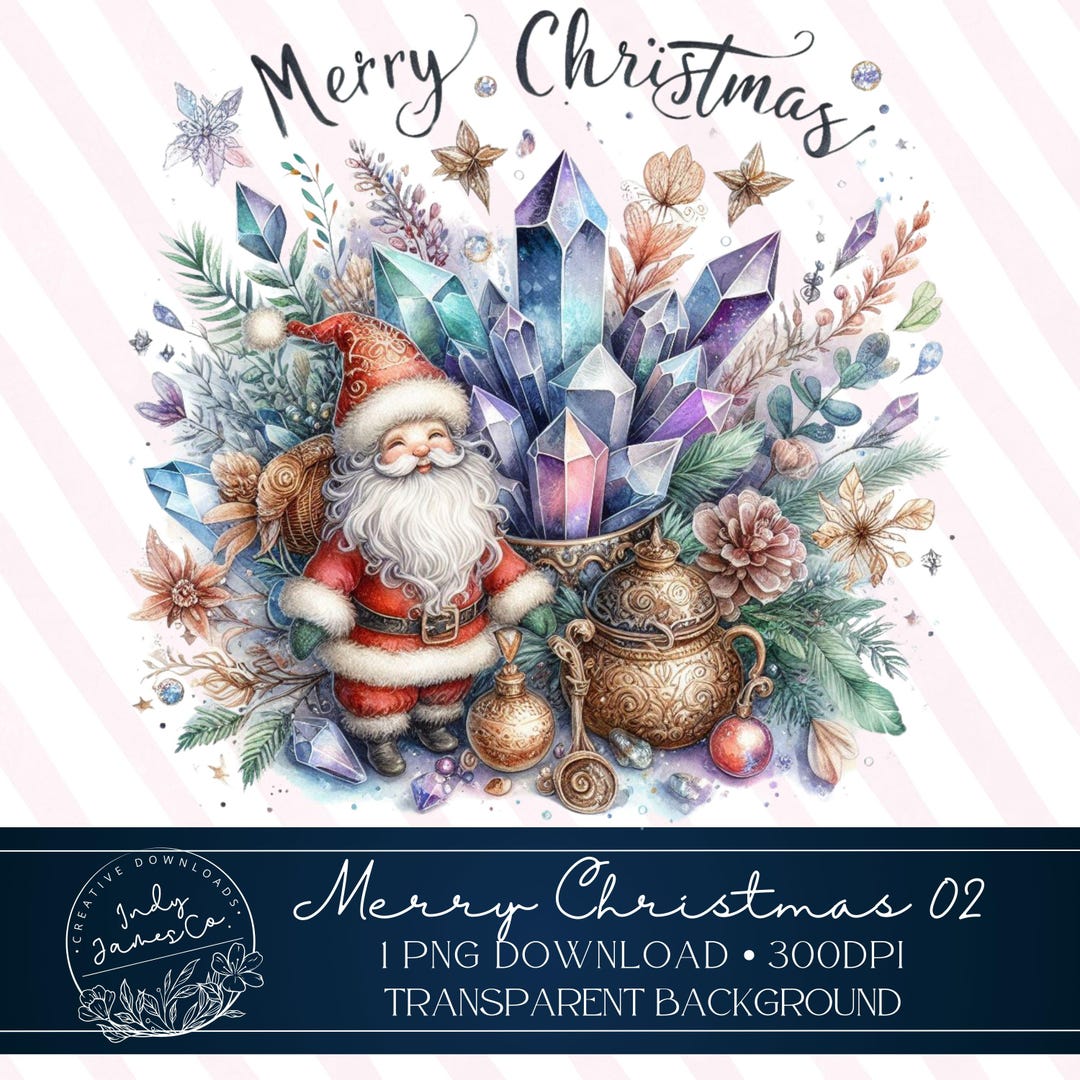 Whimsical Merry Christmas Santa and Festive Crystals High Quality PNG ...