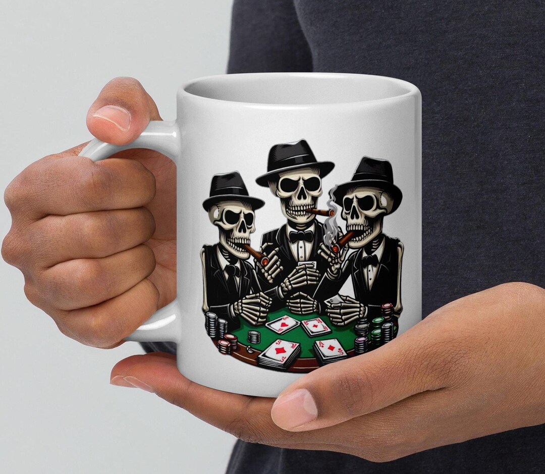 Mobster Skeleton Mug, Depicts 3 Skeletons Playing Poker, Great for ...