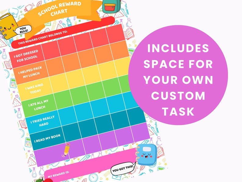 Printable School Reward Chart for Kids - Fun Rainbow Behaviour Chart ...