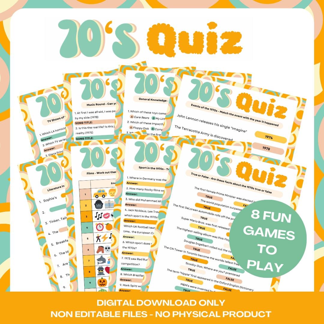 1970s Trivia Quiz Games: Retro Party Game Bundle (digital Download) - Etsy
