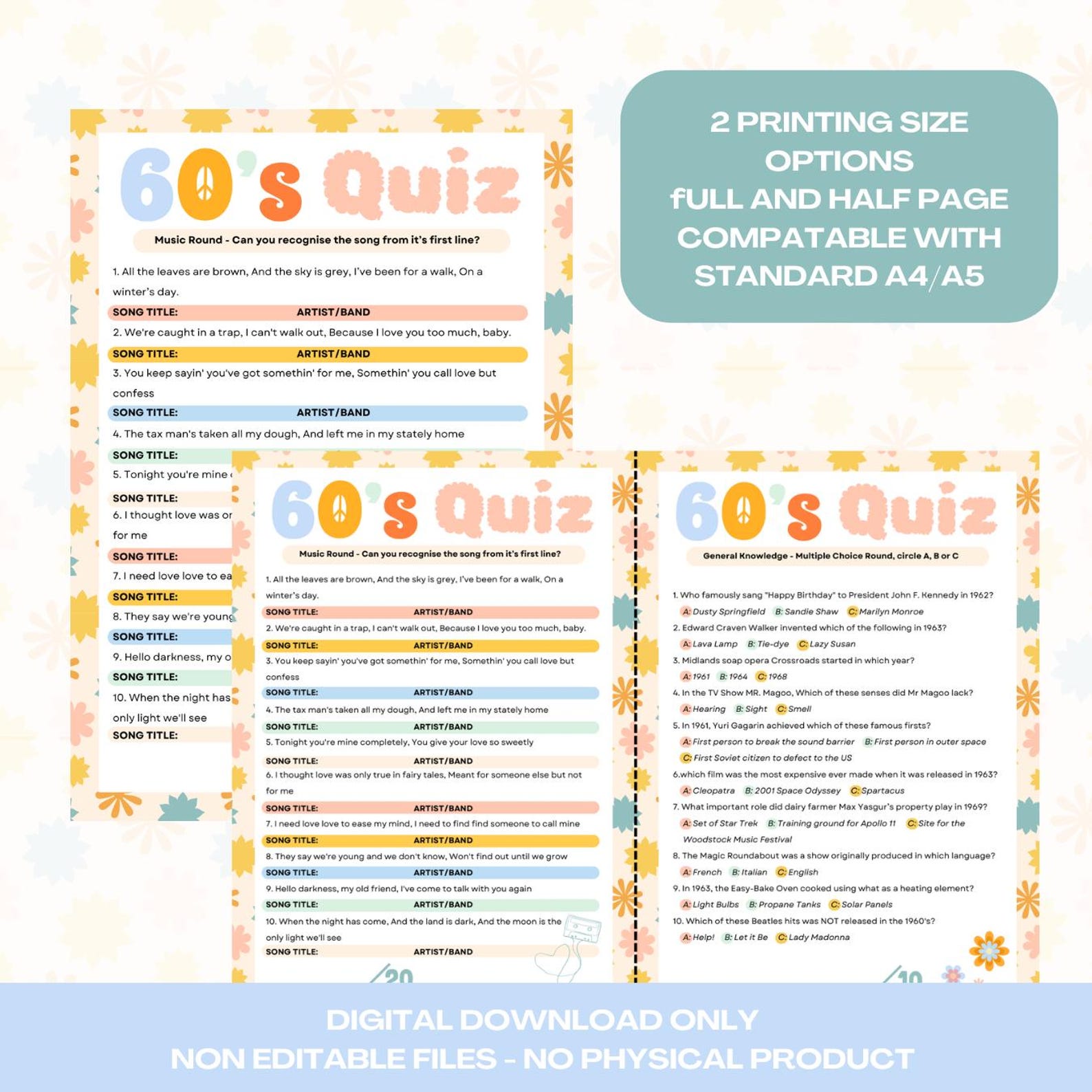 1960s Party Games, 60s Quiz Games, 60s Charades, 60th Birthday Party ...