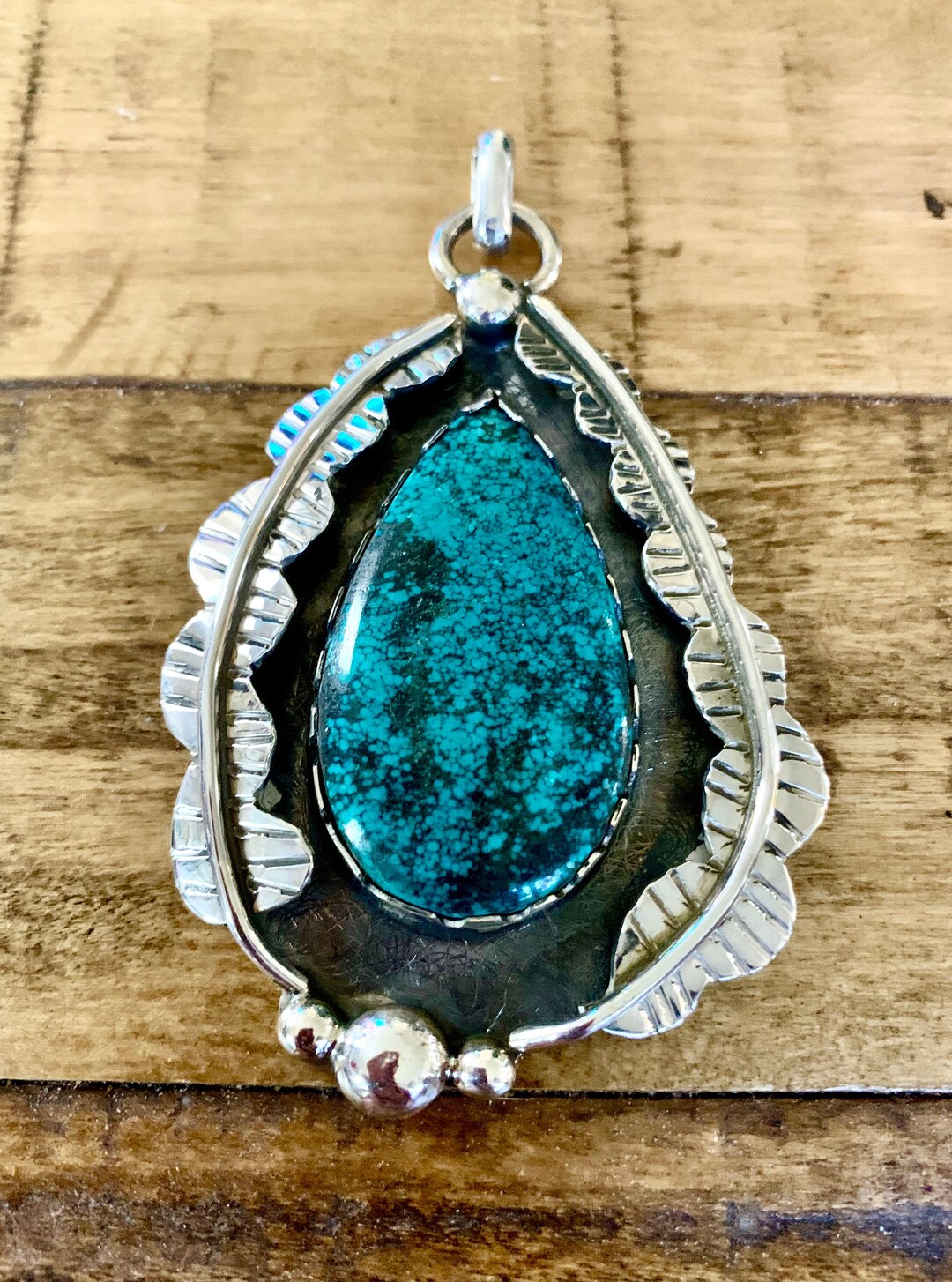 Handmade Silver and Turquoise Pendant, Blue Green Turquoise Stone With ...