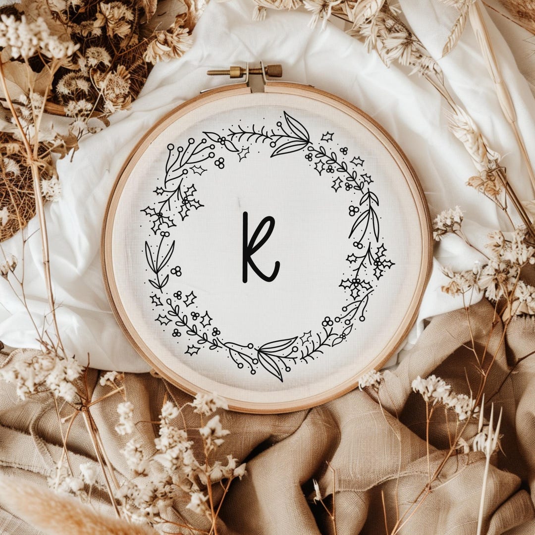 LETTER k EMBROIDERY MONOGRAM Pattern Christmas Wreath Design Instant ...